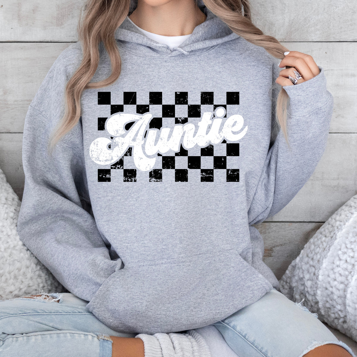 Auntie Checkered Hoodie – Rebel Rose Ink